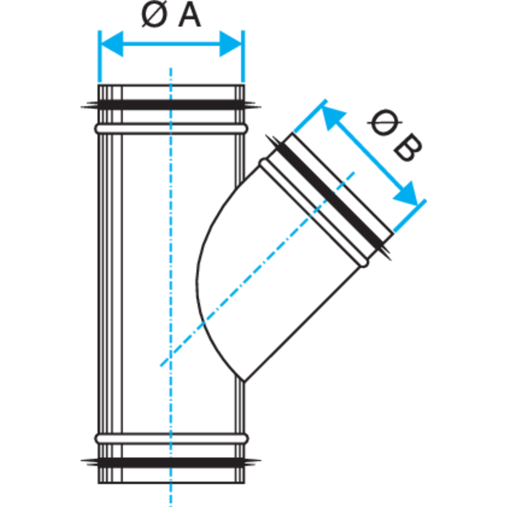 45° branch piece: TO+seals - VIRTUO-FIX range with seals | Aldes